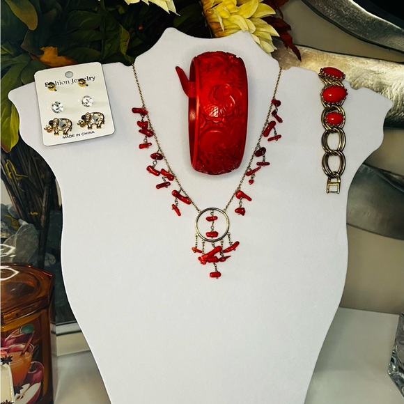 Jewelry | Elegant Coral Red Jewelry Bundle | Poshmark
